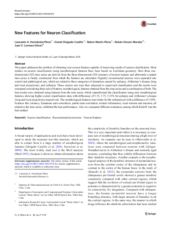(PDF) New Features for Neuron Classification
