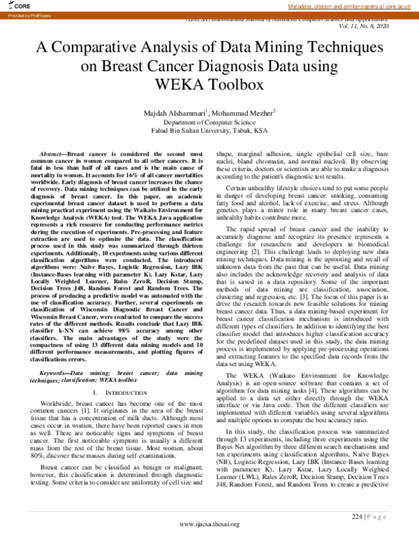 (PDF) A Comparative Analysis of Data Mining Techniques on Breast Cancer Diagnosis Data using ...