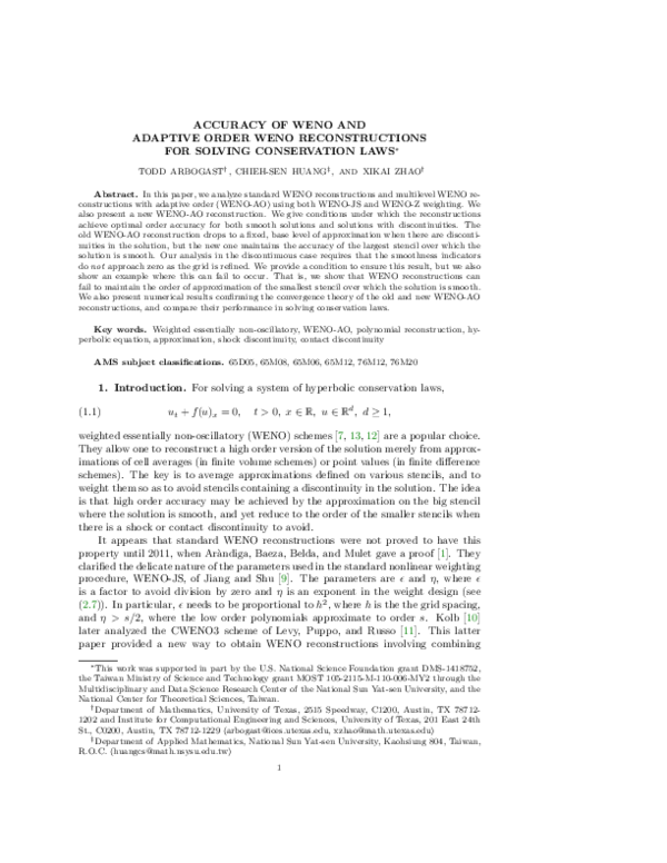 (PDF) Accuracy of WENO and Adaptive Order WENO Reconstructions for Solving Conservation Laws