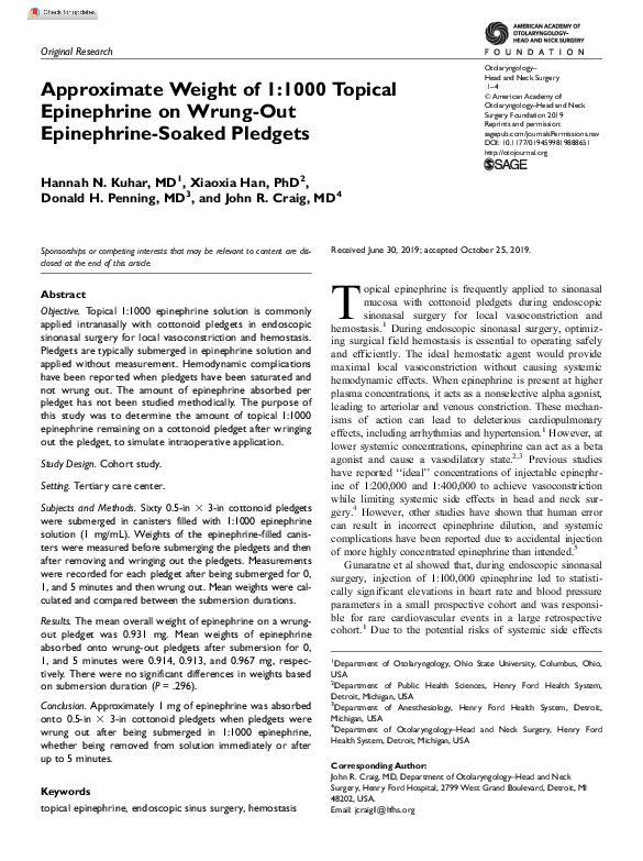 (PDF) Approximate Weight of 1:1000 Topical Epinephrine on Wrung-Out ...
