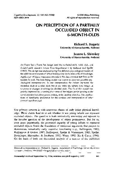 (PDF) On perception of a partially occluded object in 6-month-olds
