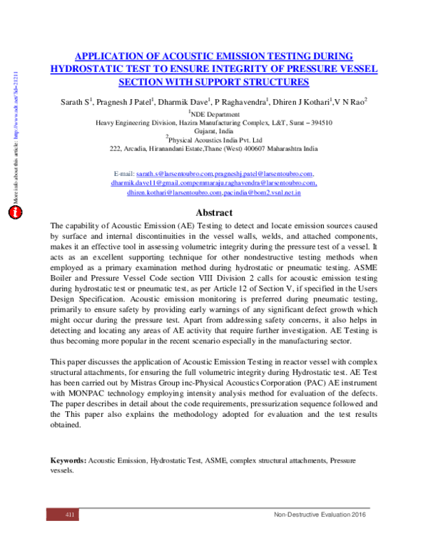 (PDF) Application of Acoustic Emission Testing During Hydrostatic Test ...