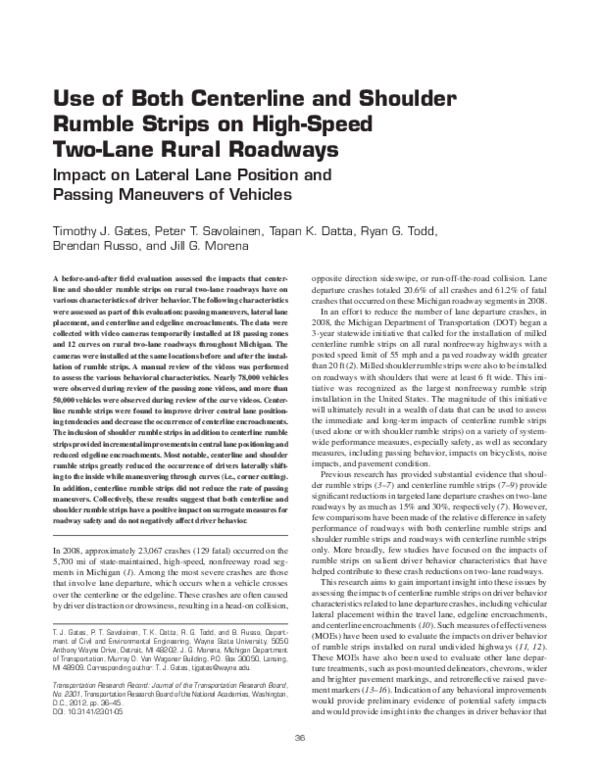 (PDF) Use of Both Centerline and Shoulder Rumble Strips on High-Speed ...