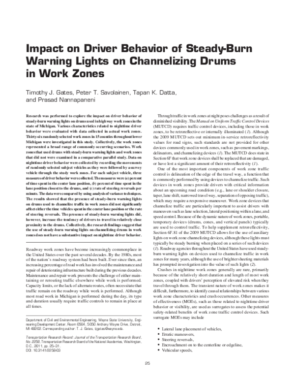 (PDF) Impact on Driver Behavior of Steady-Burn Warning Lights on ...