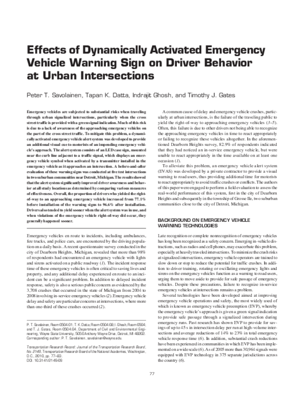 (PDF) Effects of Dynamically Activated Emergency Vehicle Warning Sign ...