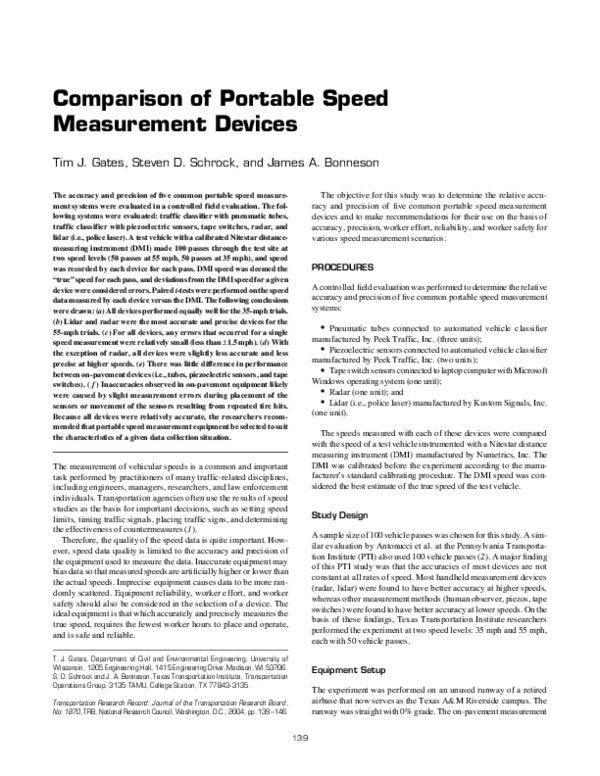 (PDF) Comparison of Portable Speed Measurement Devices