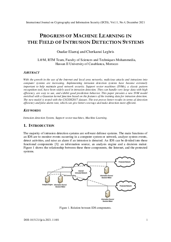 Pdf Progress Of Machine Learning In The Field Of Intrusion Detection Systems Cherkaoui