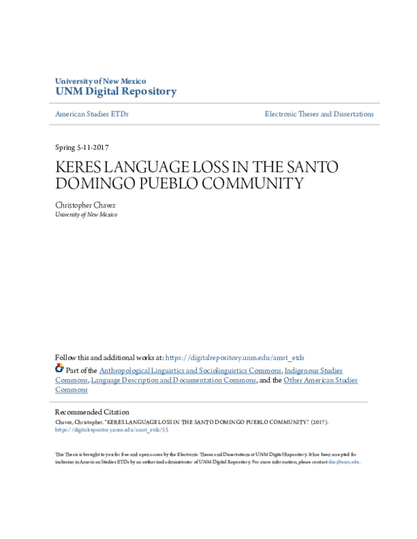 (PDF) Keres Language Loss in the Santo Domingo Pueblo Community