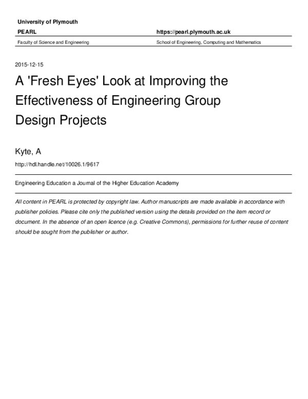 (PDF) A ‘Fresh Eyes’ Look at Improving the Effectiveness of Engineering ...