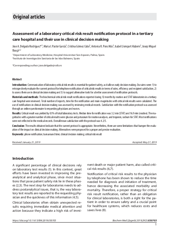 (PDF) Assessment of a laboratory critical risk result notification ...
