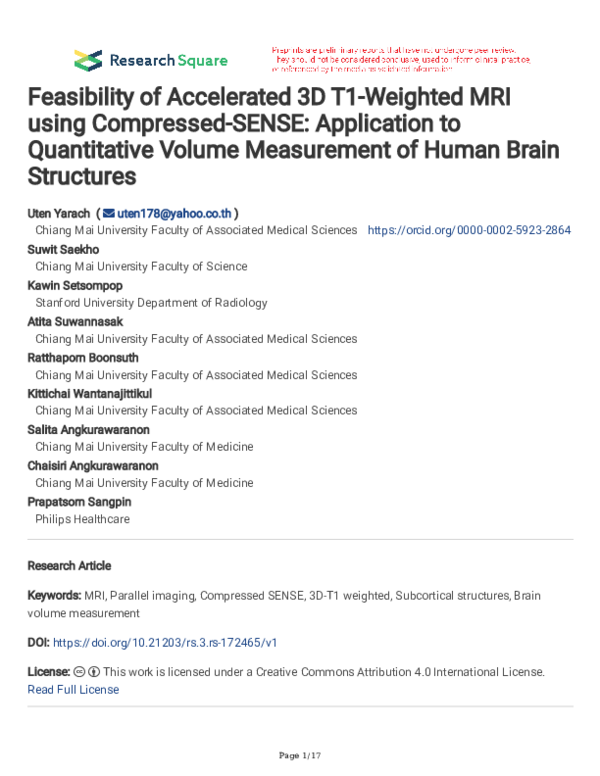 (PDF) Feasibility of Accelerated 3D T1-Weighted MRI using Compressed ...