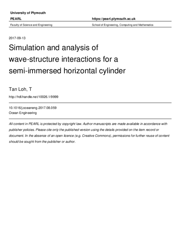 Pdf Simulation And Analysis Of Wave Structure Interactions For A Semi Immersed Horizontal