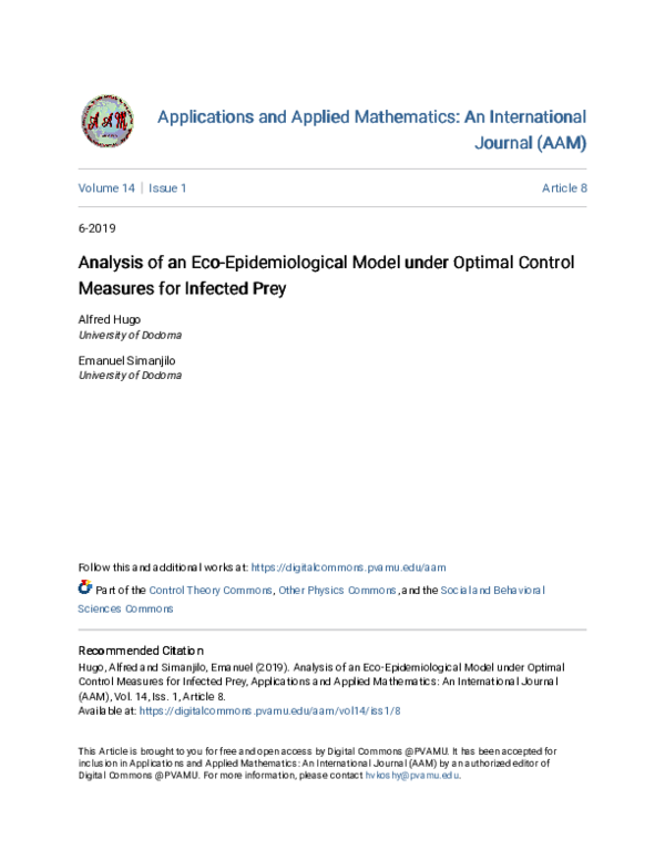 (PDF) Analysis of an Eco-Epidemiological Model under Optimal Control ...