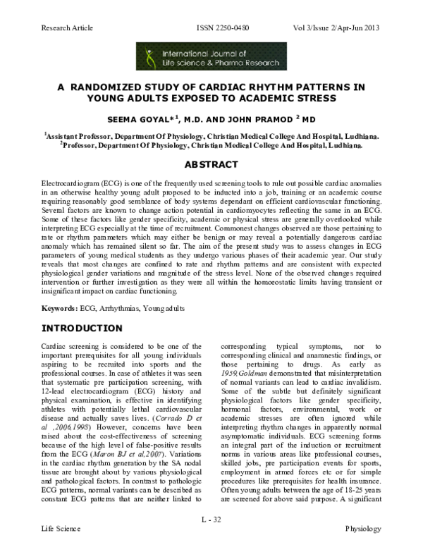 (PDF) A Randomized Study of Cardiac Rhythm Patterns in Young Adults ...