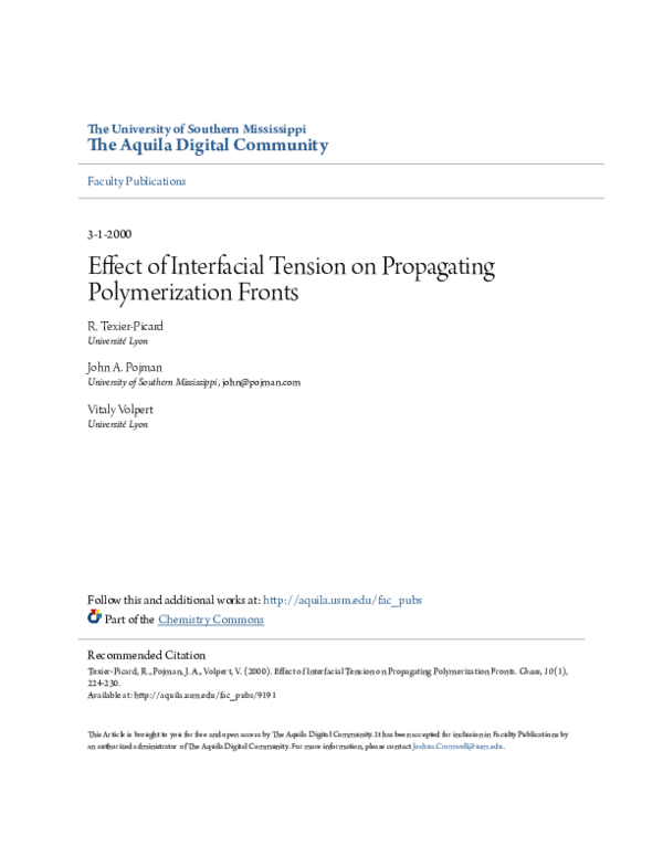 (PDF) Effect of interfacial tension on propagating polymerization fronts