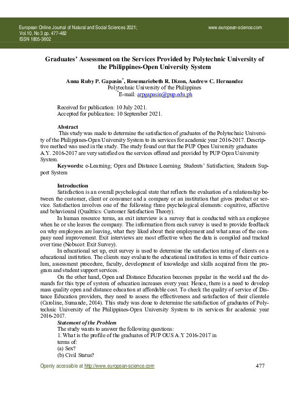 (PDF) Graduates’ Assessment on the Services Provided by Polytechnic ...