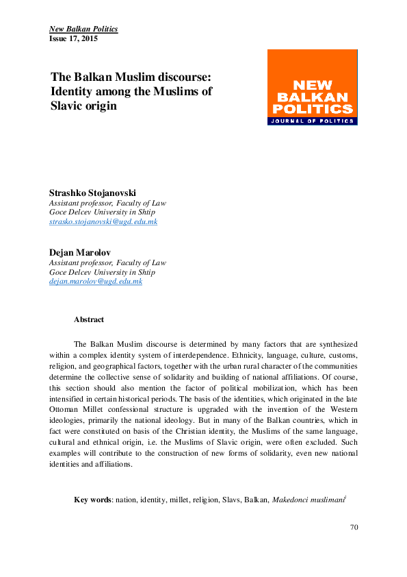 (PDF) The Balkan Muslim discourse: Identity among the Muslims of Slavic ...