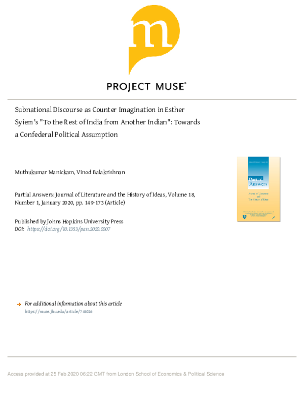 (PDF) Subnational Discourse as Counter Imagination in Esther Syiem's ...