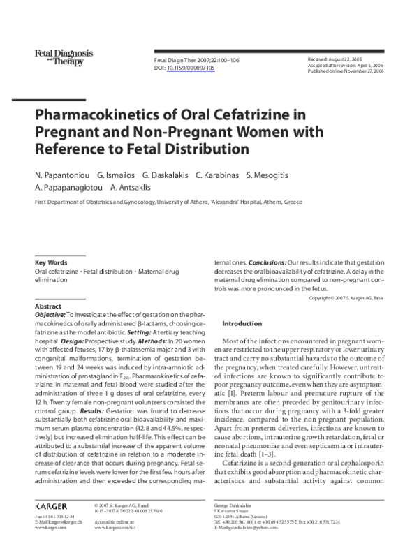 (PDF) Pharmacokinetics of Oral Cefatrizine in Pregnant and Non-Pregnant ...