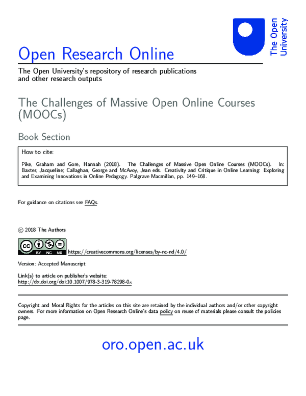 (PDF) The Challenges of Massive Open Online Courses (MOOCs)