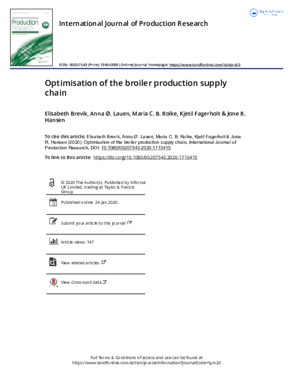 (PDF) Optimisation of the broiler production supply chain