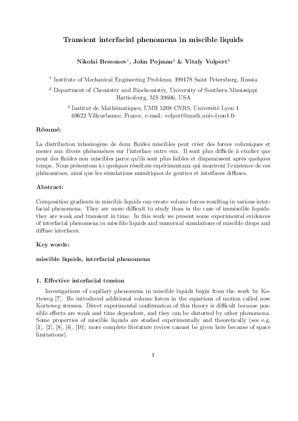 (PDF) Transient interfacial phenomena in miscible liquids