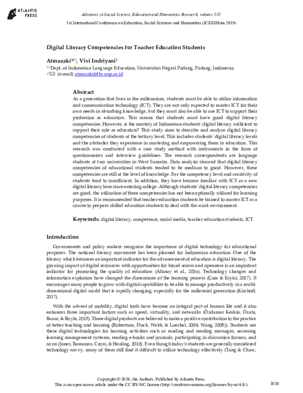 (PDF) Digital Literacy Competencies for Teacher Education Students