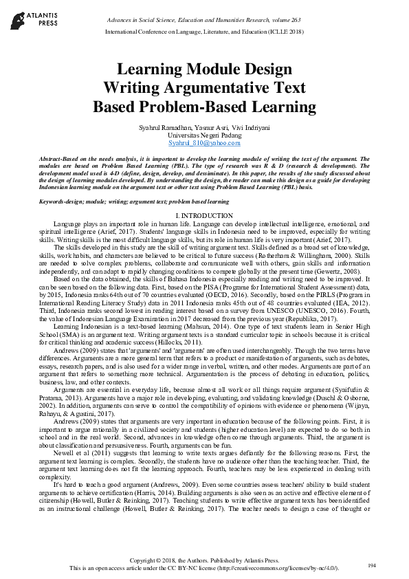 (PDF) Learning Module Design Writing Argumentative Text Based Problem-Based Learning
