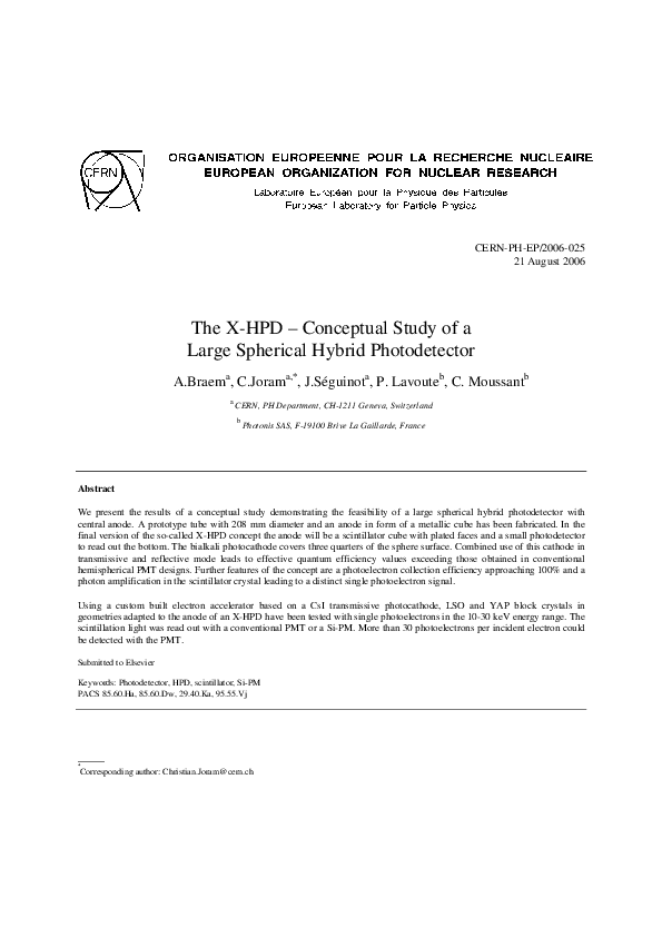 (PDF) The X-HPD—conceptual study of a large spherical hybrid photodetector