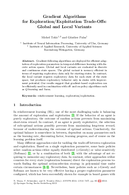 (PDF) Gradient Algorithms for Exploration/Exploitation Trade-Offs: Global and Local Variants