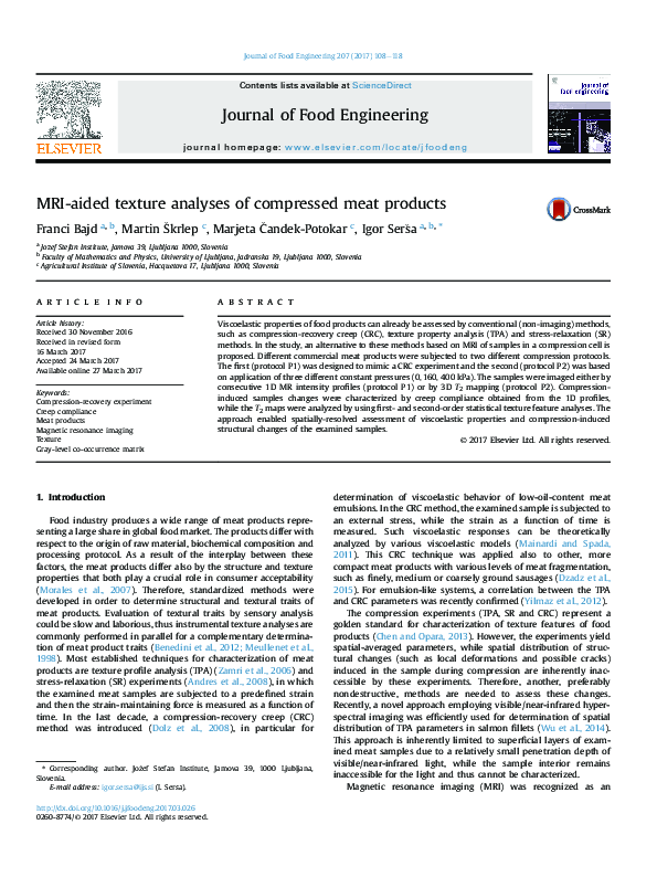 (PDF) MRI-aided texture analyses of compressed meat products