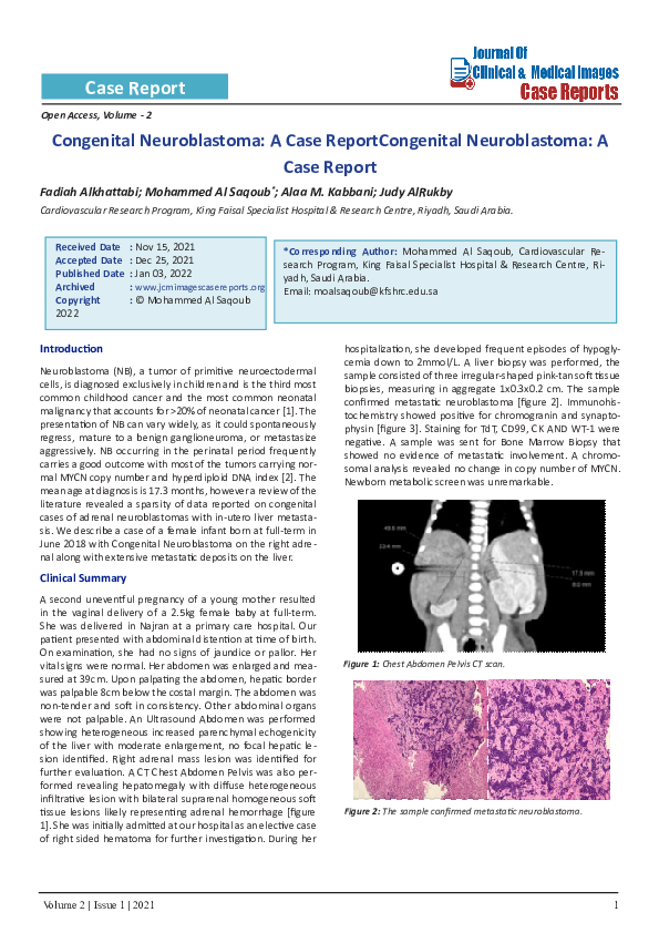Pdf Congenital Neuroblastoma A Case Reportcongenital Neuroblastoma A Case Report