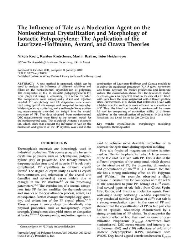 (PDF) The influence of talc as a nucleation agent on the nonisothermal ...