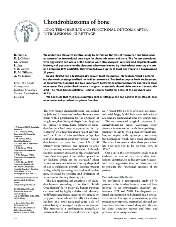 (PDF) Chondroblastoma of bone | Roger Tillman - Academia.edu