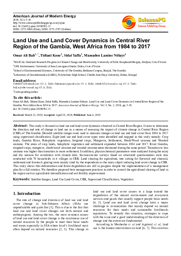 (PDF) Land Use and Land Cover Dynamics in Central River Region of the Gambia, West Africa from ...