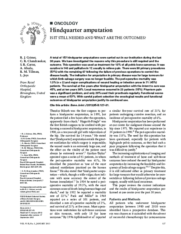 (PDF) Hindquarter amputation: Is it still needed and what are the outcomes?