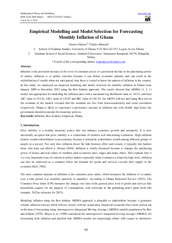 Pdf Empirical Modelling And Model Selection For Forecasting Monthly