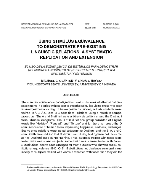 (PDF) El uso de la equivalencia de estímulos para demostrar relaciones lingüísticas ...