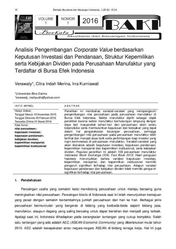 (PDF) Analisis Pengembangan Corporate Value berdasarkan Keputusan ...
