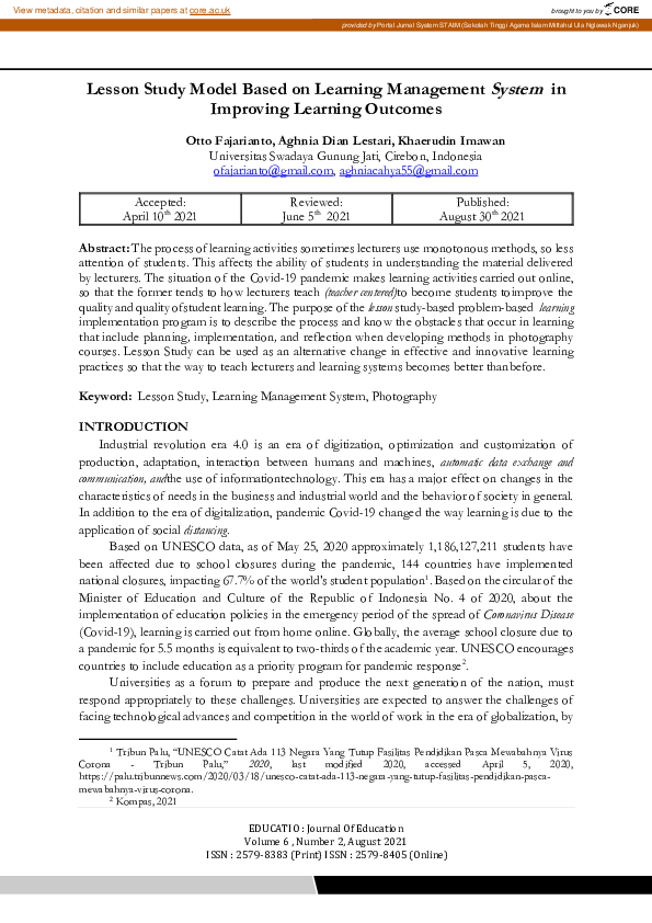 (PDF) Lesson Study Model Based on Learning Management System in ...