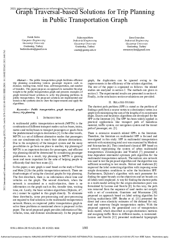 (PDF) Graph Traversal-based Solutions for Trip Planning in Public ...