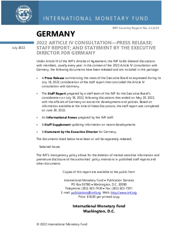 (PDF) Germany: 2022 IMF Article IV Staff Report