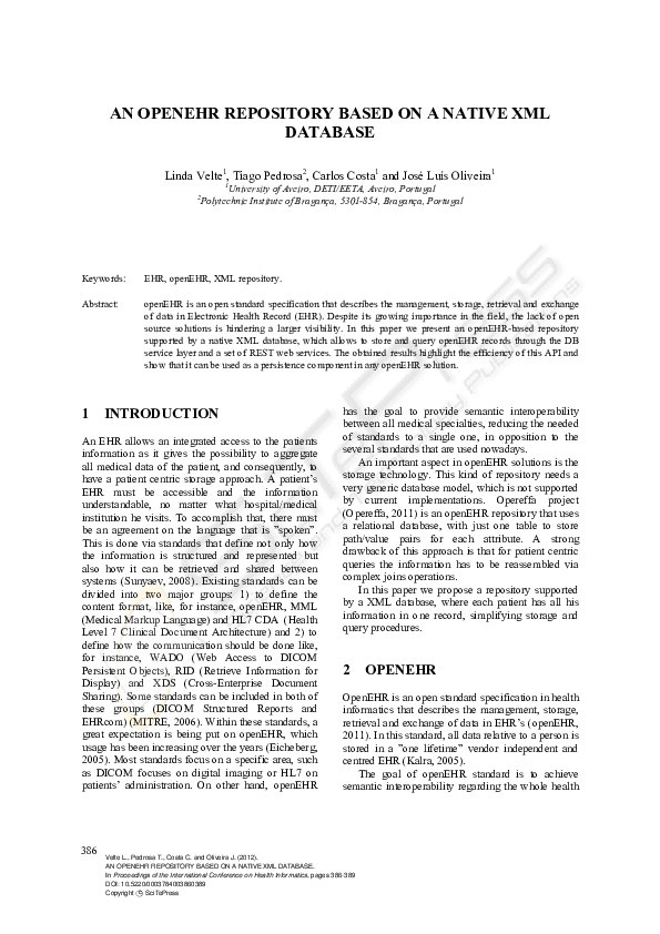 (PDF) An Openehr Repository Based on a Native XML Database