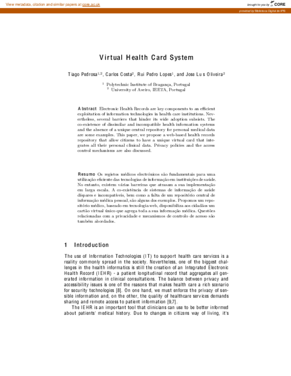 (PDF) Virtual health card system