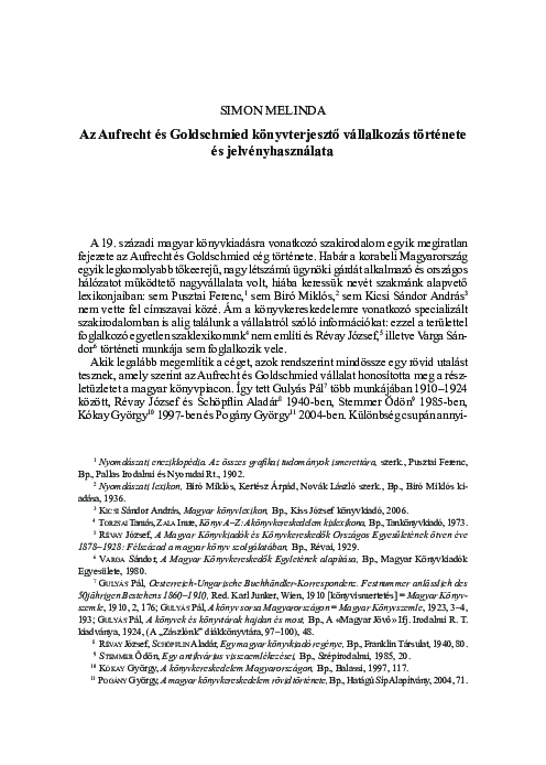 (PDF) Az Aufrecht és Goldschmied könyvterjesztő vállalkozás története ...