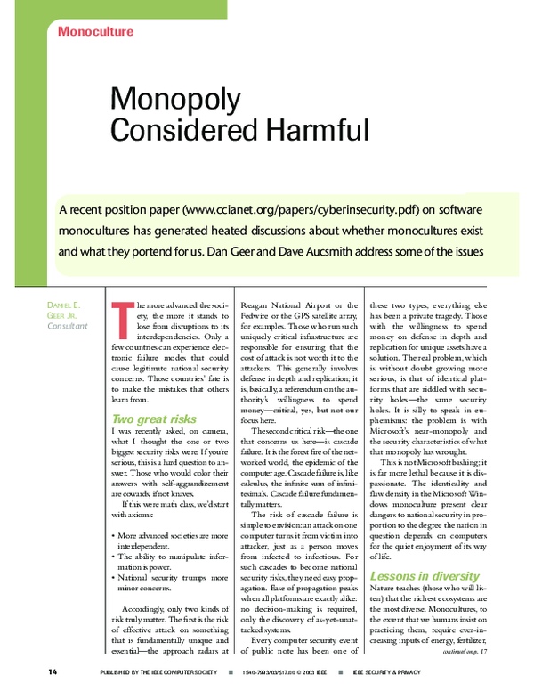 (PDF) Monopoly considered harmful | David Aucsmith - Academia.edu (PDF) Monopoly considered harmful | David Aucsmith - Academia.edu