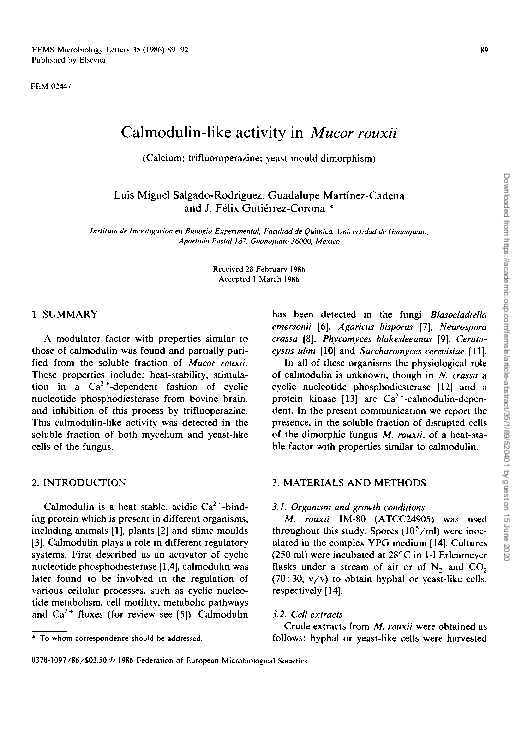 (PDF) Calmodulin-like activity in Mucor rouxii