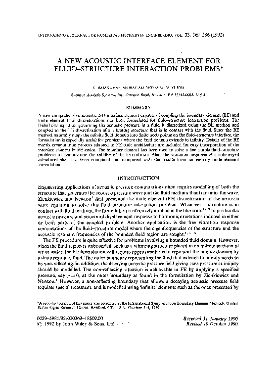 (PDF) A new acoustic interface element for fluid-structure interaction problems