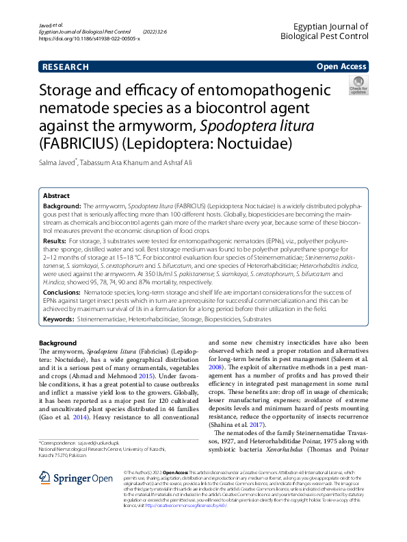 (PDF) Storage and efficacy of entomopathogenic nematode species as a biocontrol agent against ...