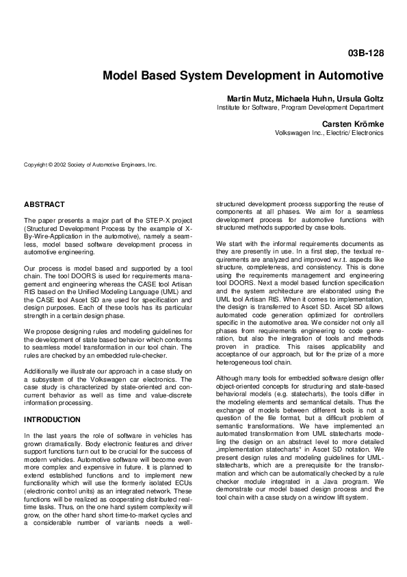 (PDF) Model Based System Development in Automotive